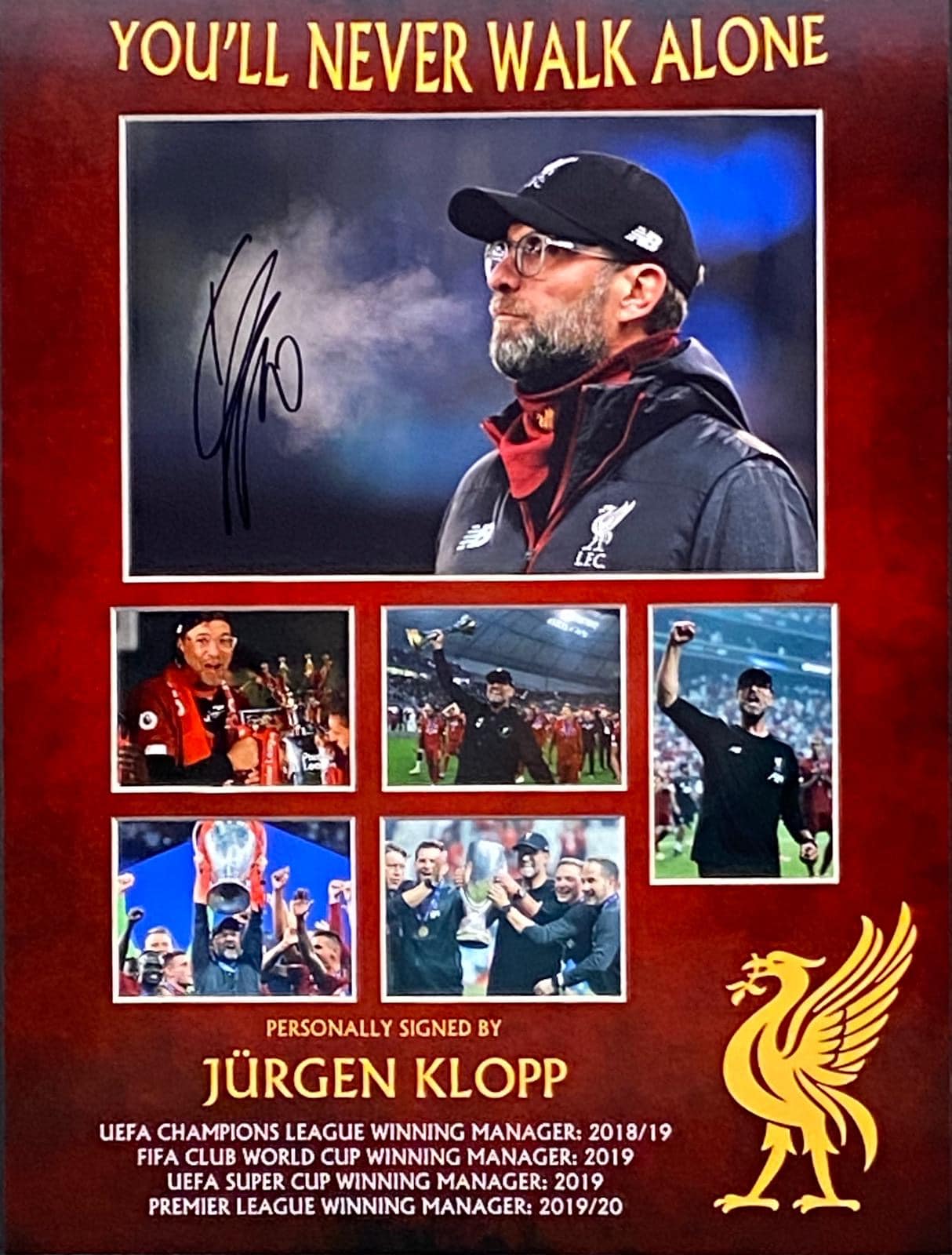 Liverpool Montage Celebrations Of League and Cup Wins Signed by Jurgen ...